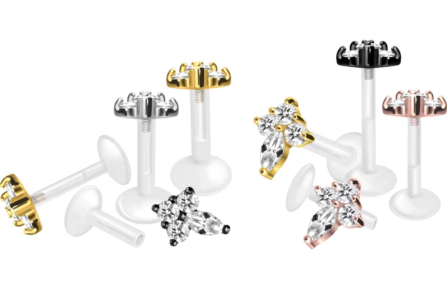 PTFE labret with internal thread + titanium attachment CRYSTAL DROP + 3 ...